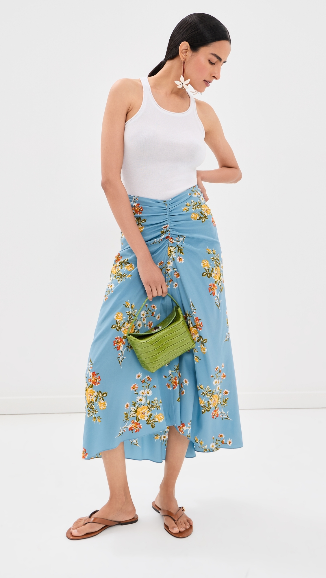 VERONICA BEARD Veronica Beard Limani Floral Print Ruched Midi Skirt